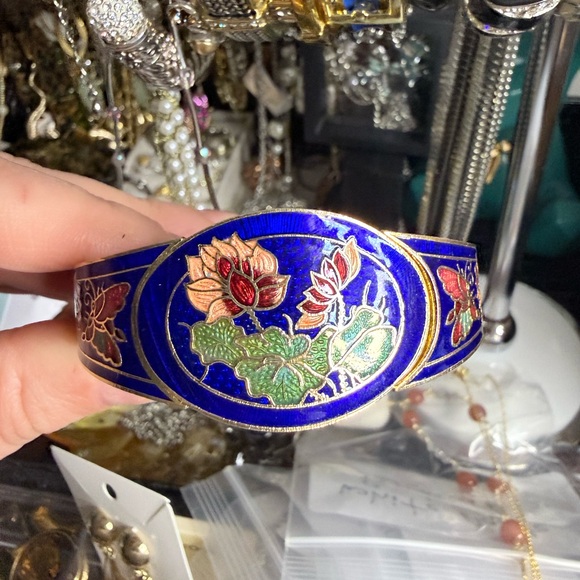 Jewelry | Blue Floral Cloisonn Clamper | Poshmark